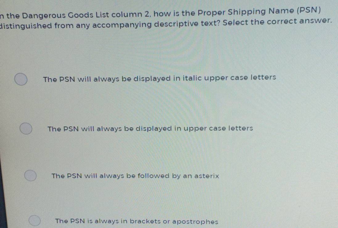Solved: the Dangerous Goods List column 2, how is the Proper Shipping ...