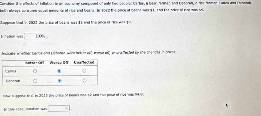 Solved: Consider the effects of inflation in an economy composed of ...