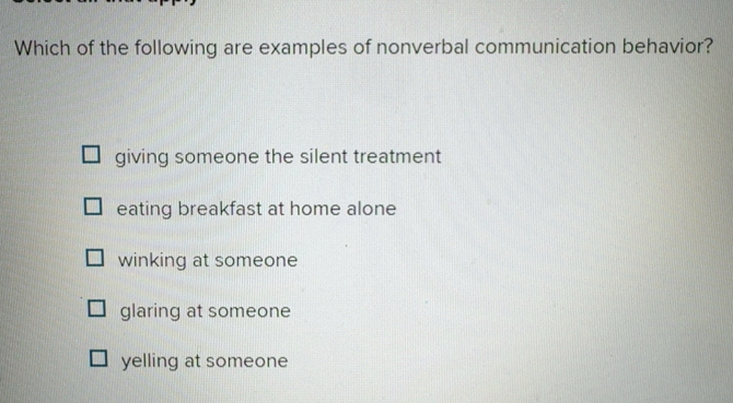 Solved: Which of the following are examples of nonverbal communication ...