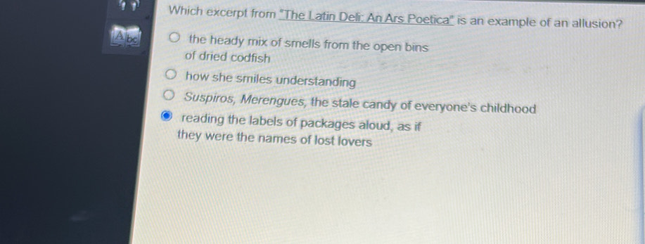 Solved: Which excerpt from 'The Latin Deli; An Ars Poetica' is an ...