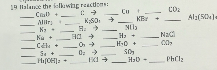 Solved: Balance the following reactions: _ Cu_2O+ _ C _ Cu+ _ CO_2 ...