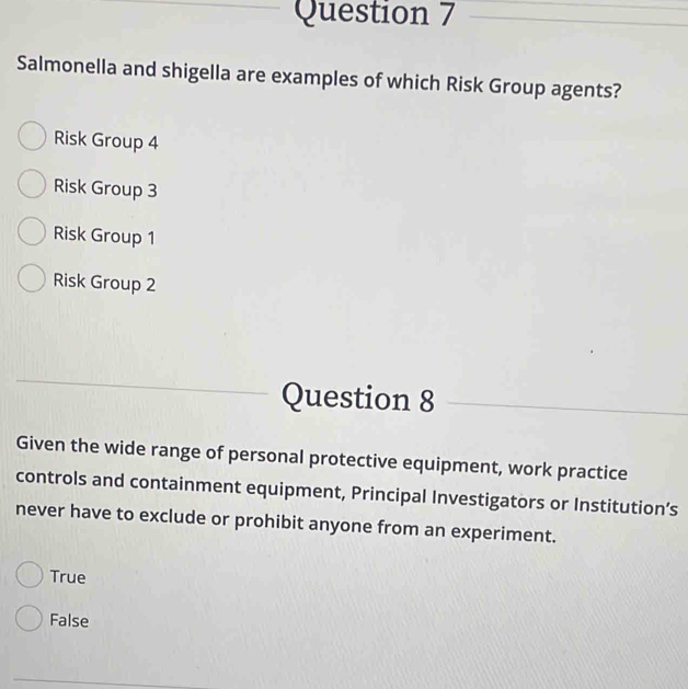 Solved: Salmonella and shigella are examples of which Risk Group agents ...