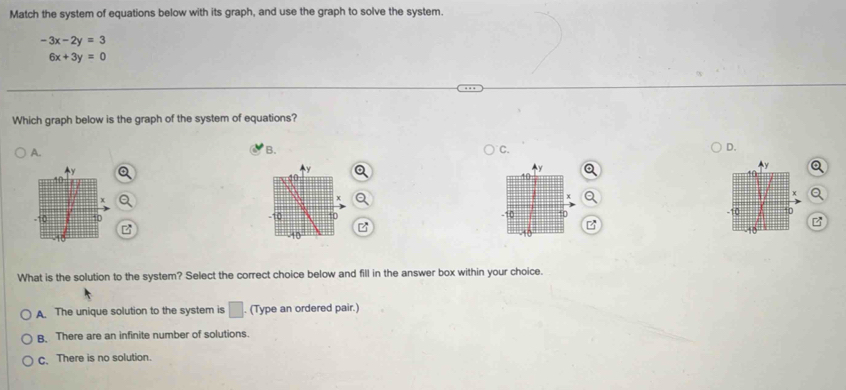 Solved: Match the system of equations below with its graph, and use the ...