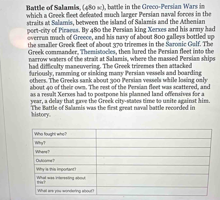 Solved: Battle of Salamis, (480 βc), battle in the Greco-Persian Wars ...