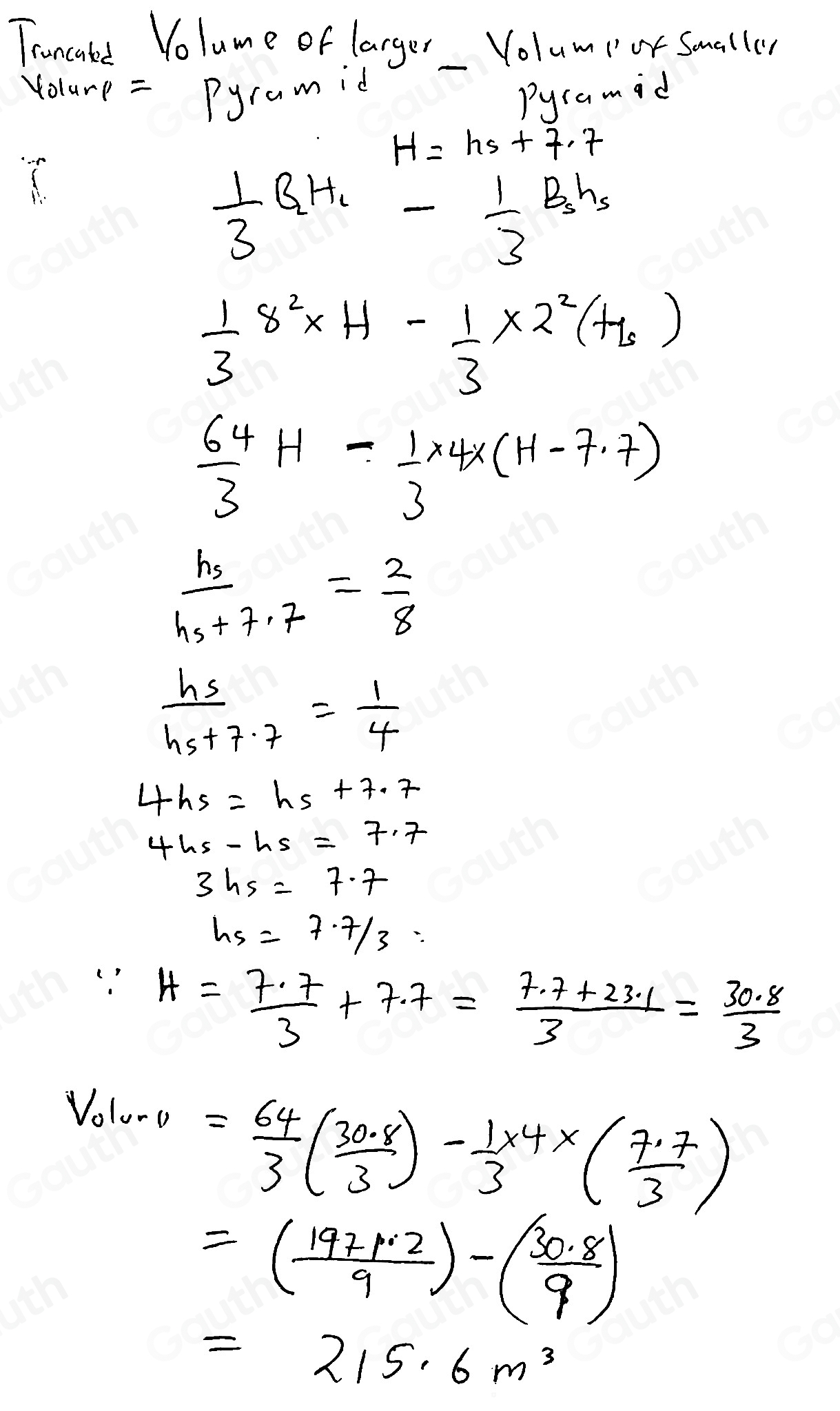 Solved: Find the volume of the truncated square pyramid in cubic meters ...