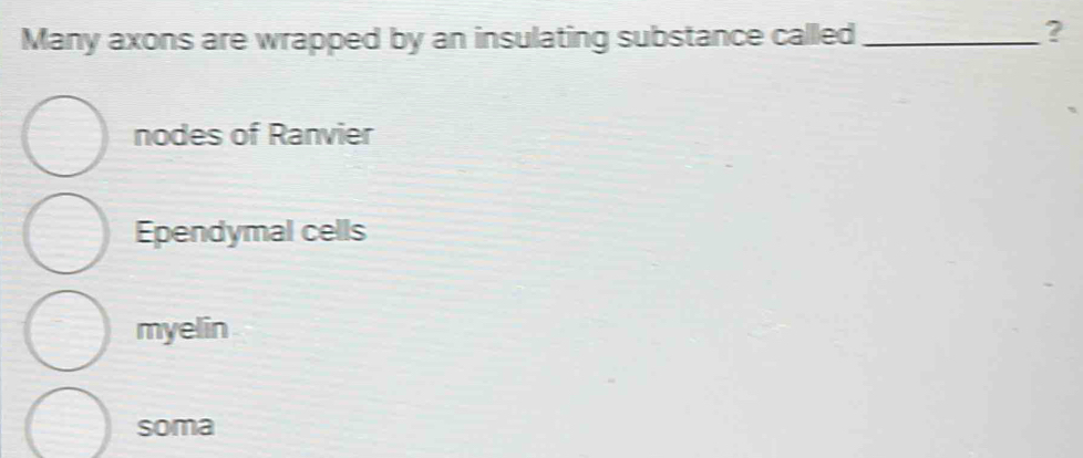 Solved: Many axons are wrapped by an insulating substance called ...