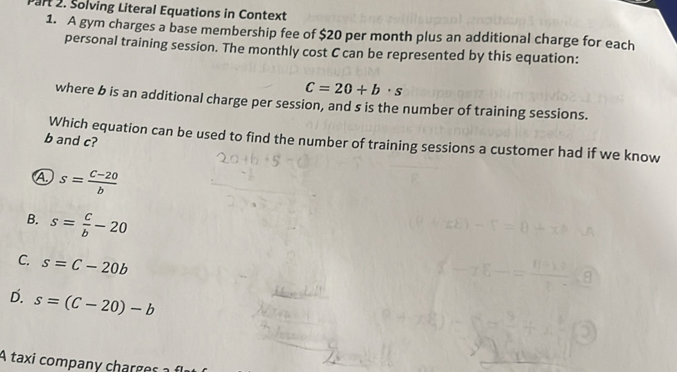 Solved: ar 2. Solving Literal Equations in Context 1. A gym charges a ...