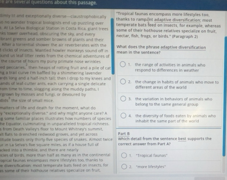 Solved: re are several questions about this passage. "Tropical faunas ...