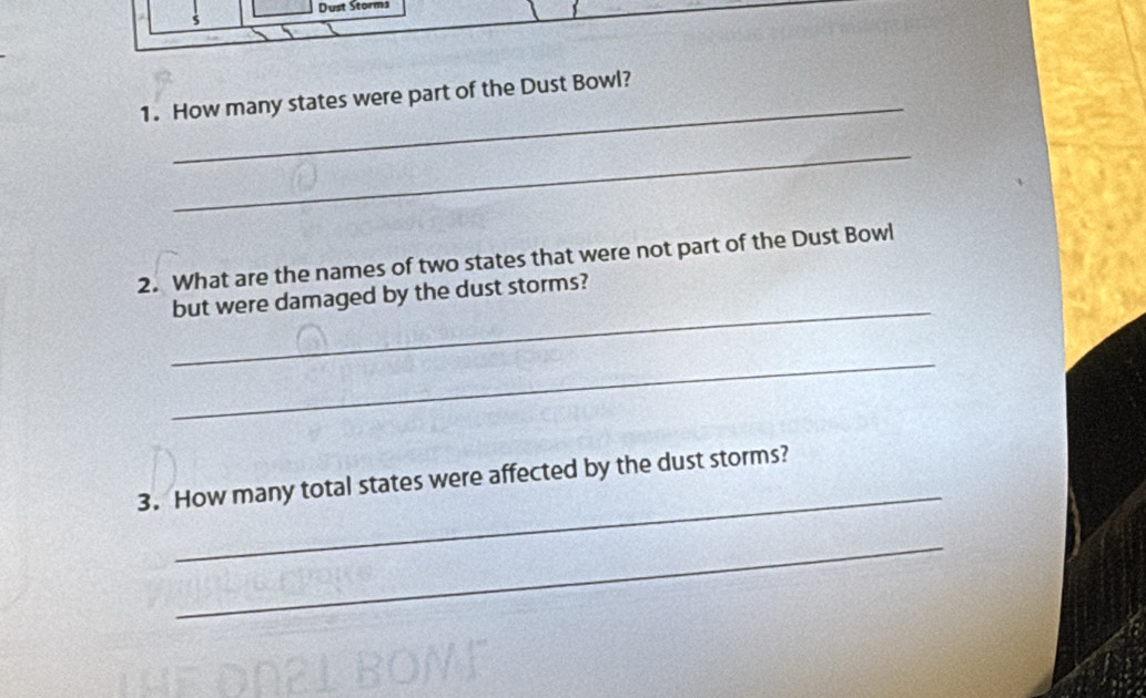 Solved: Dust Storms _ 1. How many states were part of the Dust Bowl ...
