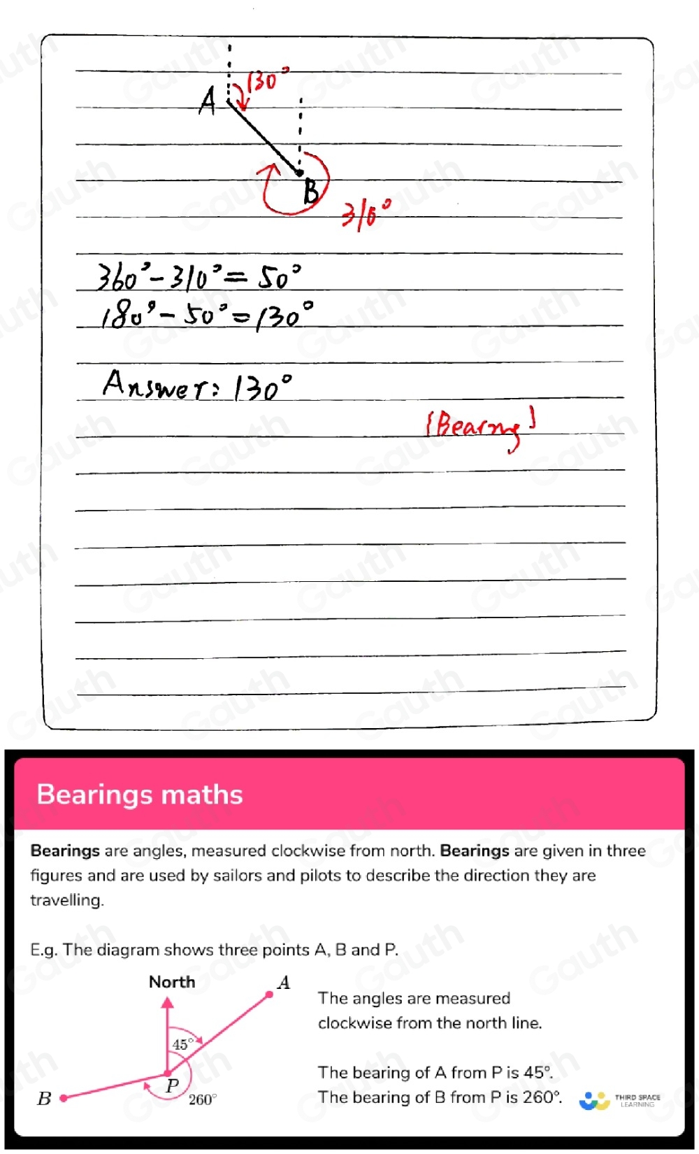 Solved: The bearing of A from B is 310° Do not write outside the box ...