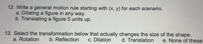 Solved: Write a general motion rule starting with (x,y) for each ...