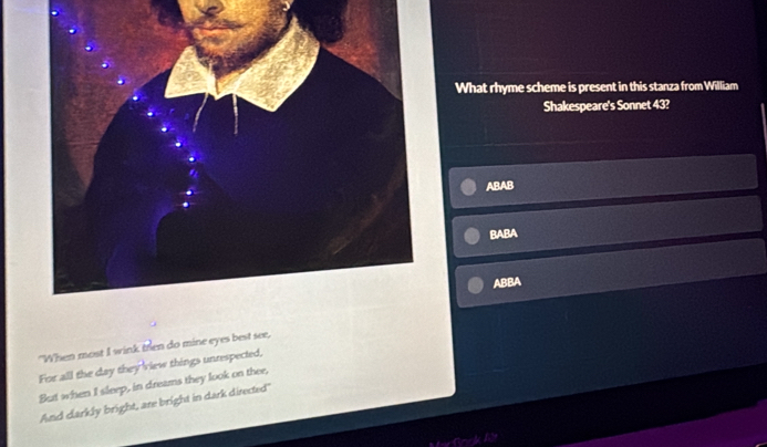 Solved: What rhyme scheme is present in this stanza from William ...