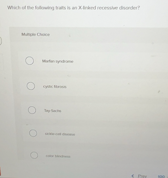 Solved: Which of the following traits is an X -linked recessive ...