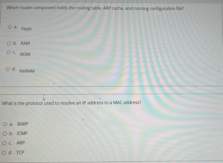Giải quyết:Which router component holds the routing table, ARP cache ...