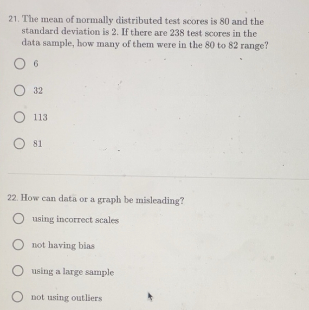 Solved: The mean of normally distributed test scores is 80 and the ...