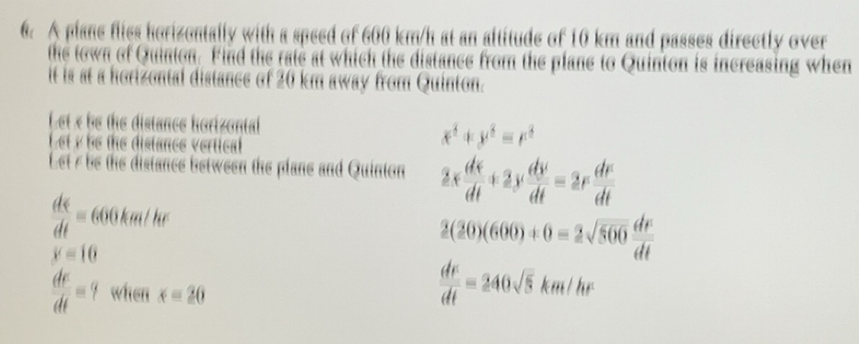 Solved: A plane fliss horizentally with a speed of 600 km/h at an ...