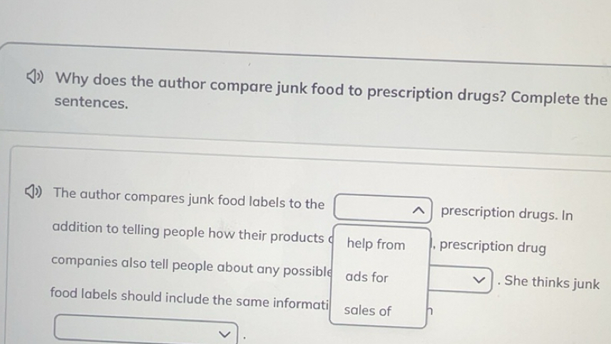 Solved: )) Why does the author compare junk food to prescription drugs ...