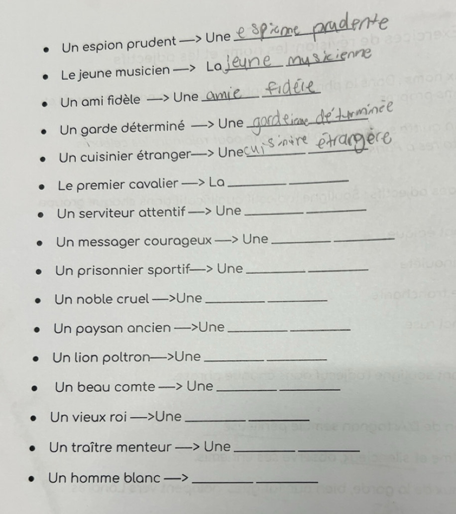 Solved: Un espion prudent Une _ Le jeune musicien La _ Un ami fidèle ...
