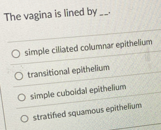 Solved: The vagina is lined by_ . simple ciliated columnar epithelium ...