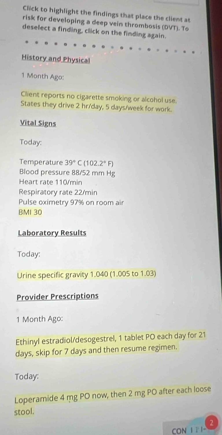 Solved: Click to highlight the findings that place the client at risk ...