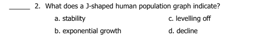 Solved: What does a J-shaped human population graph indicate? a ...