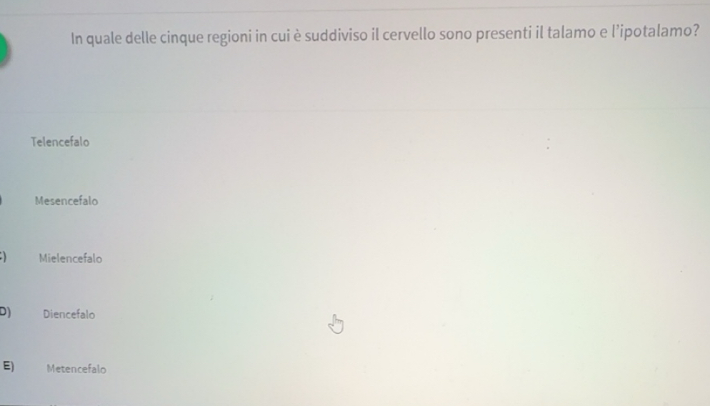 Risolto:In quale delle cinque regioni in cui è suddiviso il cervello ...