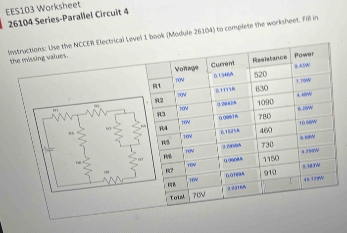 Solved: EES103 Worksheet 26104 Series-Parallel Circuit 4 Iok (Module ...