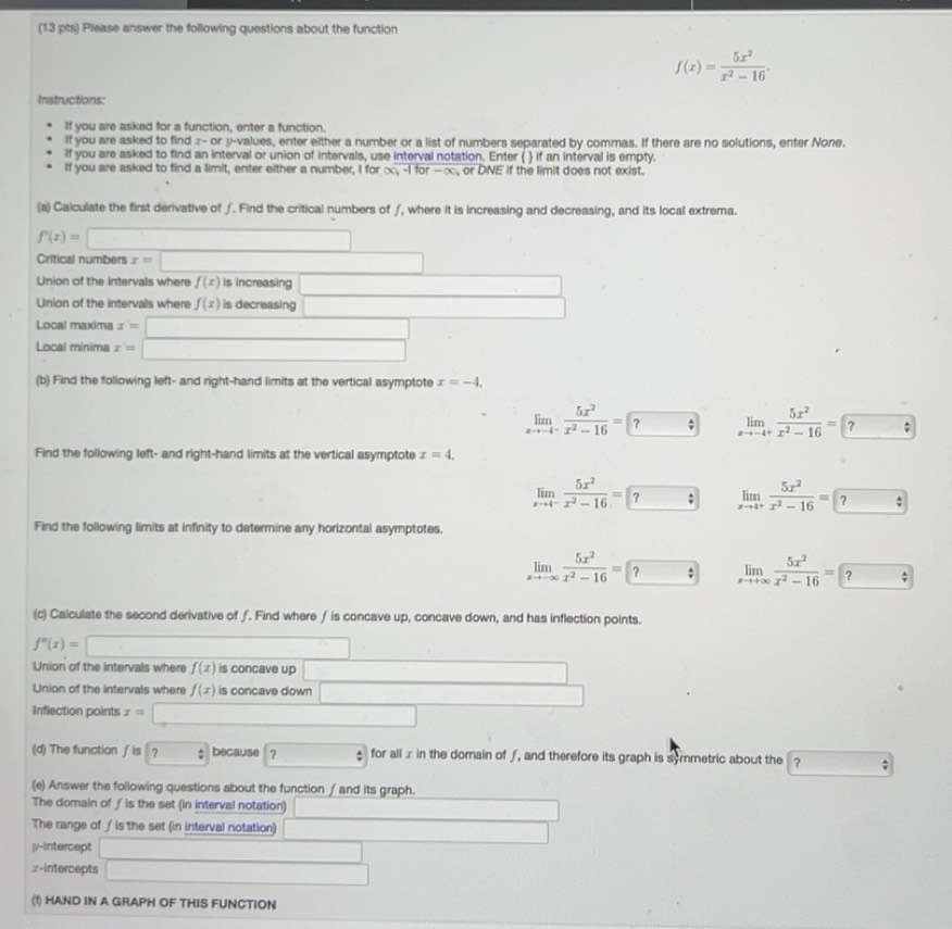 Solved: Please answer the following questions about the function f(x ...
