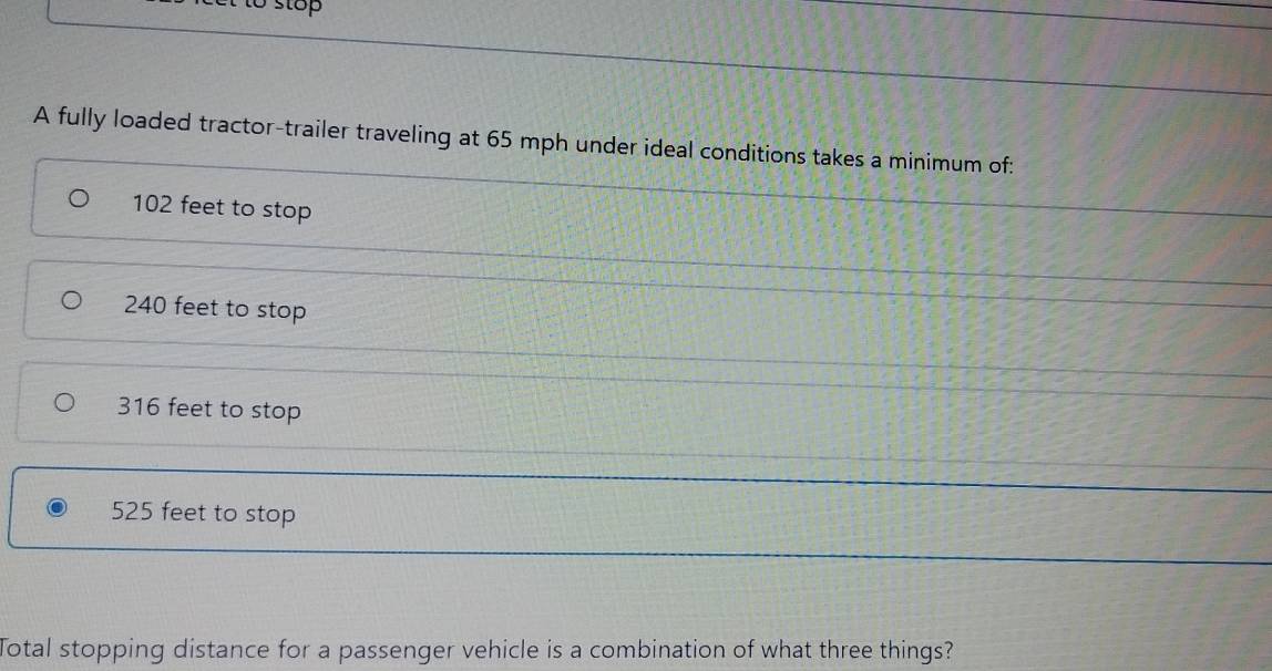 Solved: A fully loaded tractor-trailer traveling at 65 mph under ideal ...