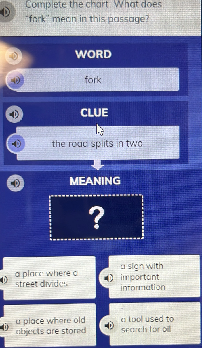 Solved: Complete the chart. What does “fork” mean in this passage? WORD ...