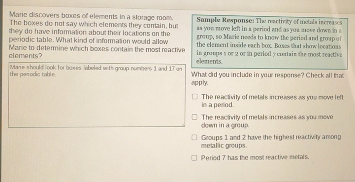 Gelöst:Marie discovers boxes of elements in a storage room. Sample ...