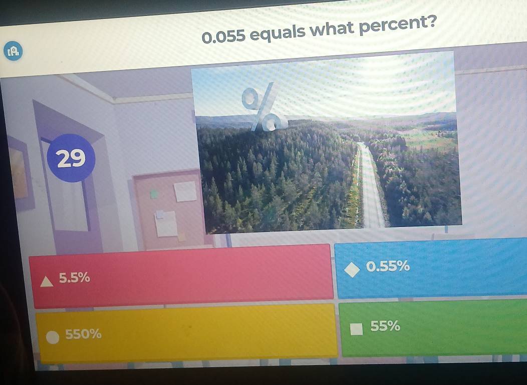 Solved: 0.055 equals what percent? A 0.55% 5.5% 550% 55% [Math]