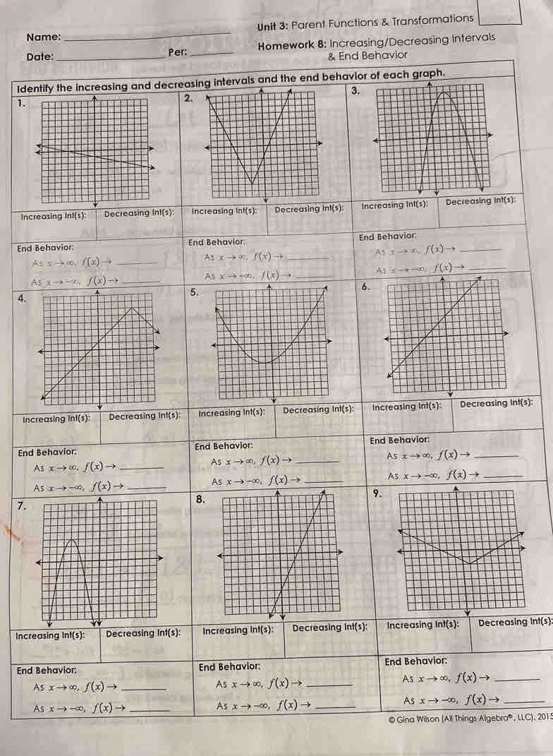 Name: _Unit 3: Parent Functions & Transformations Date:_ _Homework 8 ...