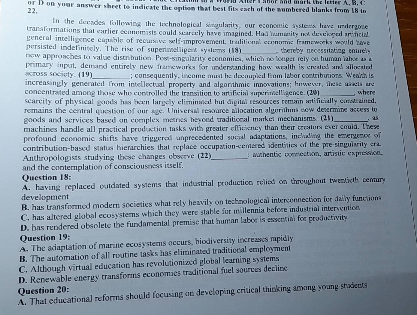 Giải quyết:on in a World After Labor and mark the letter A, B, C or D ...