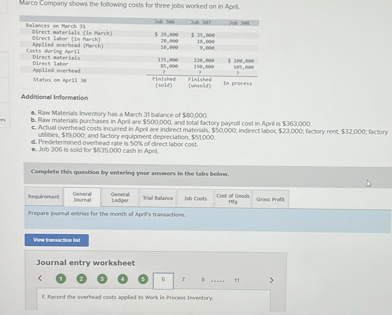 Solved: Marco Company shows the following costs for three jobs worked ...