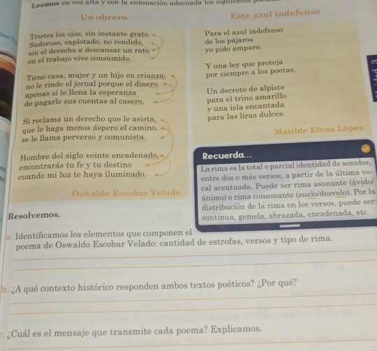 Solved: Leemos en voz alta y con la entonación adecuada los siguientes ...