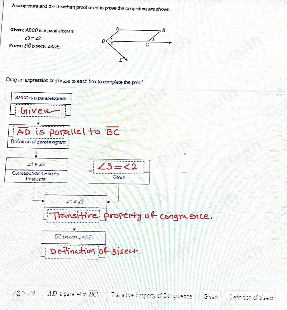 Solved: A conjecture and the flowchart proof used to prove the conjecture are shown. Given: ABCD ...