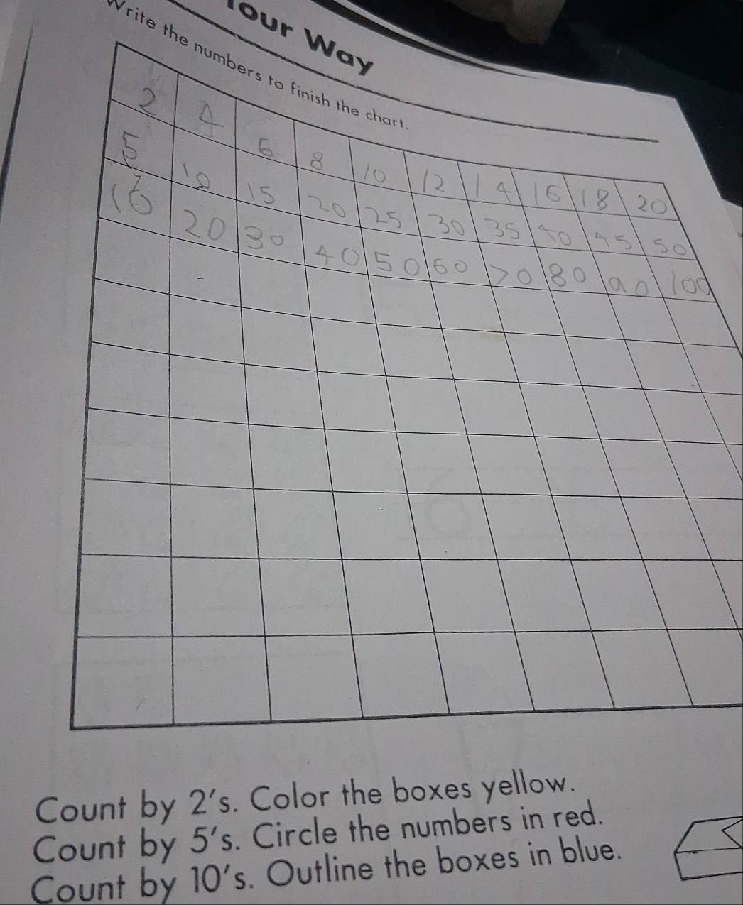 Solved: Tour Vrite the Count by 2's. Color the boxes yellow. Count by 5 ...