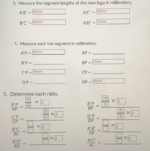 Solved: Measure the segment lengths of the new logo in millimeters. A'B ...
