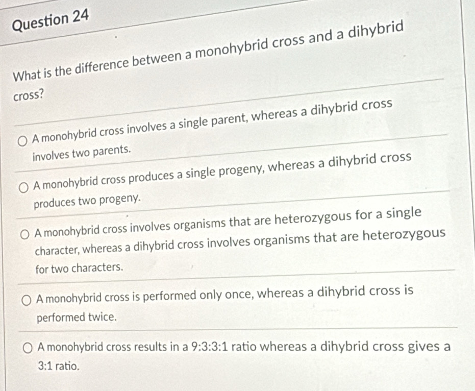 Solved: What is the difference between a monohybrid cross and a ...