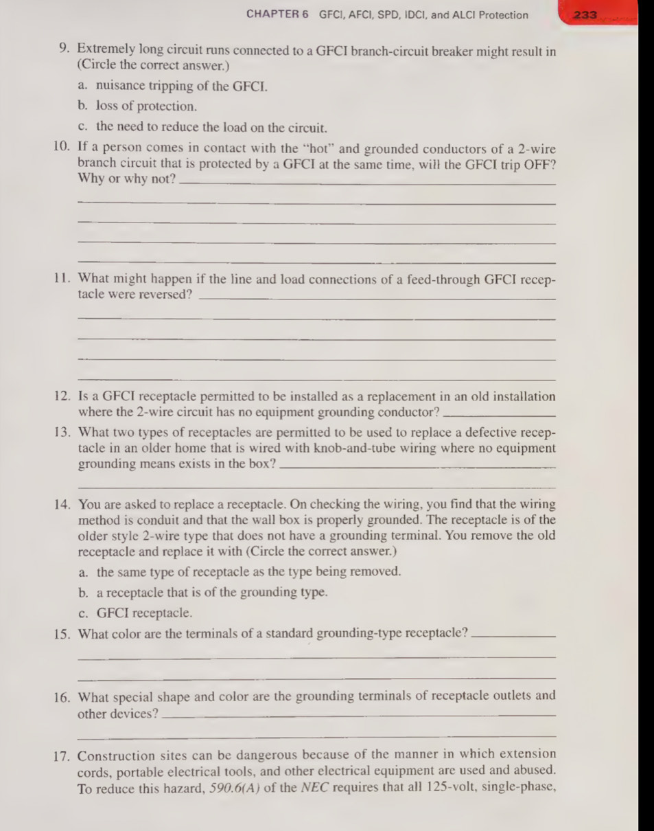 Solved: CHAPTER 6 GFCI, AFCI, SPD, IDCI, and ALCI Protection 233 9 ...