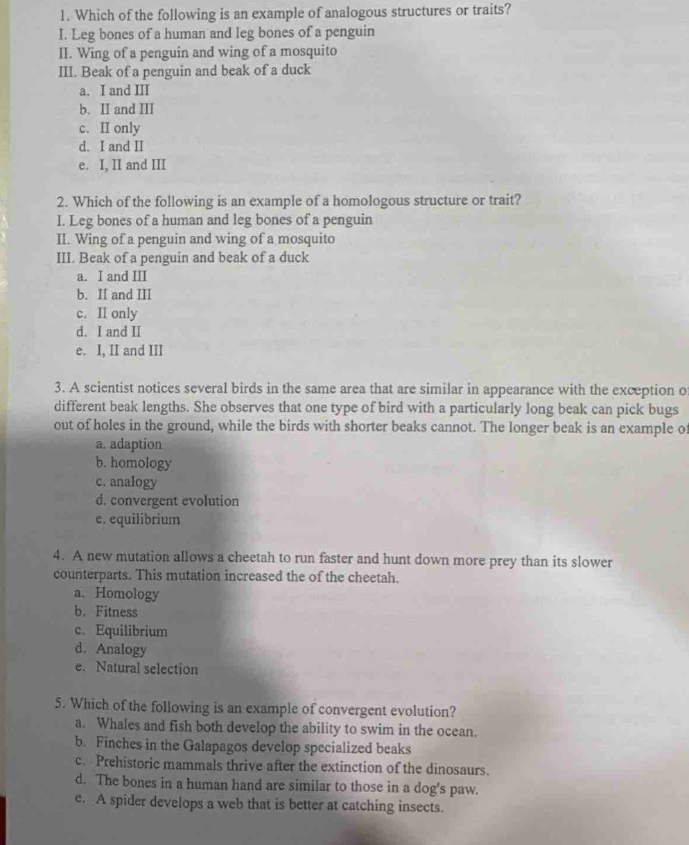 Solved: Which of the following is an example of analogous structures or ...