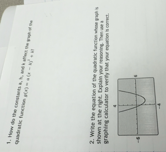 Solved: How do the constants a, h, and k affect the graph of the ...