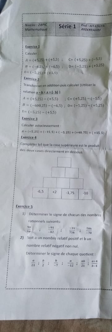 Solved: Niveau : 2APIC Mathématique Série 1 Prof : AIT-KHLIFA ...