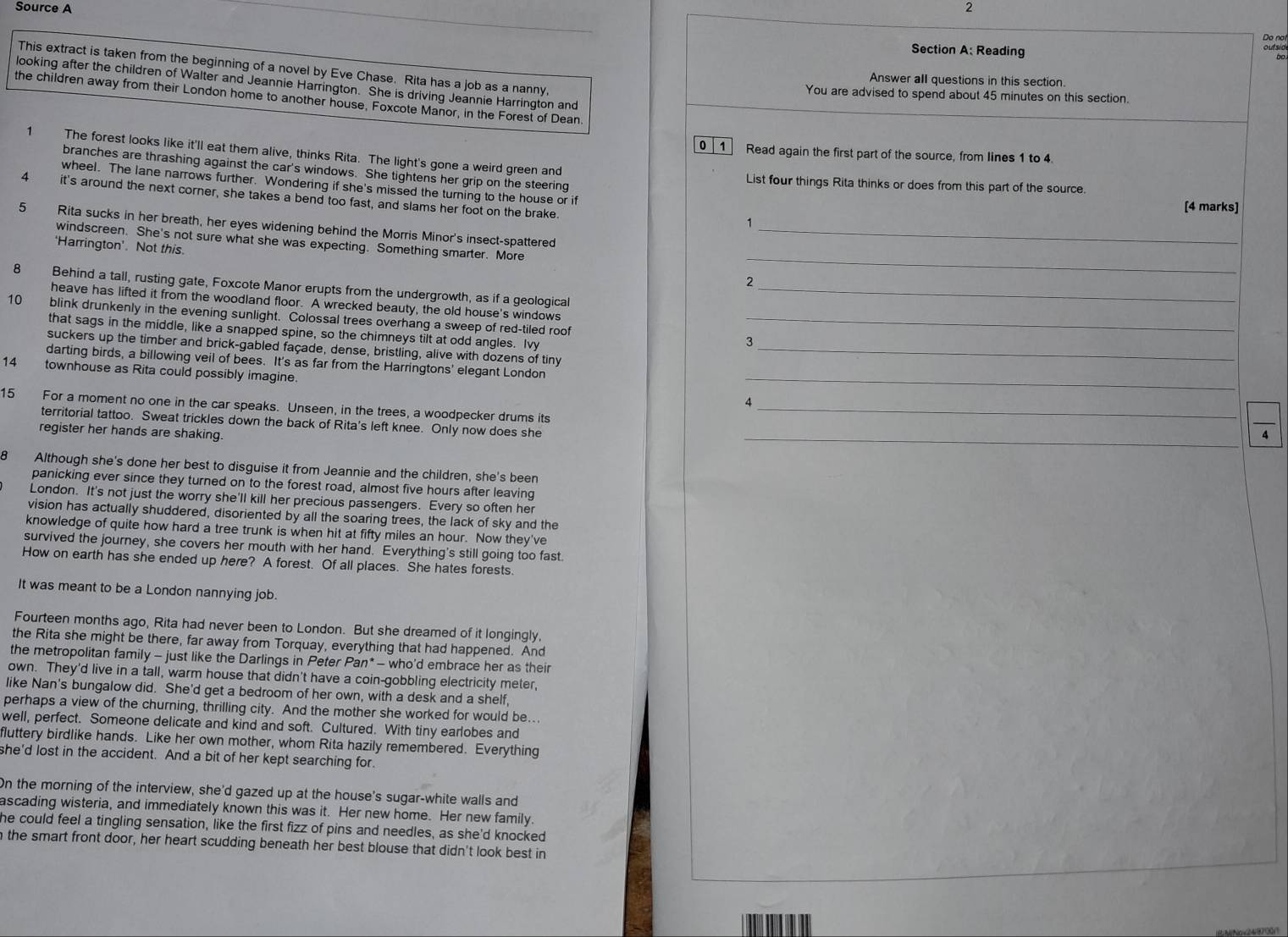 Solved: Source A 2 Do not Section A: Reading outsid This extract is ...