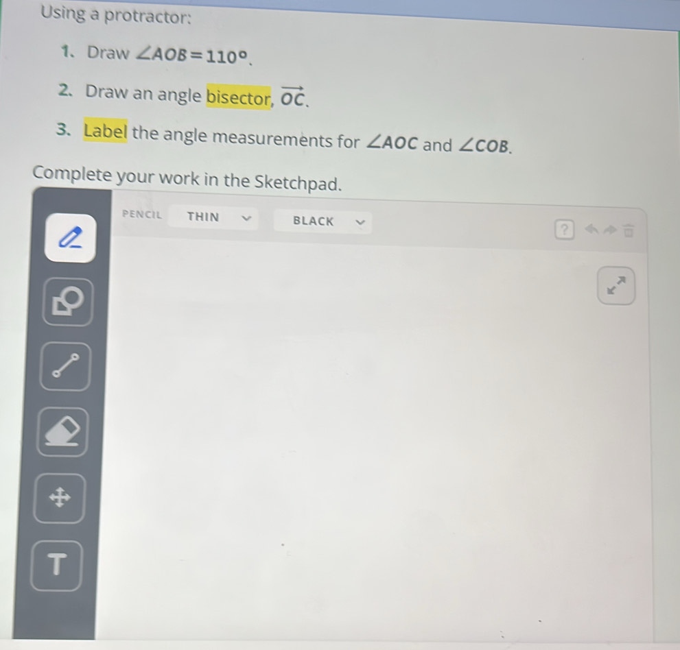 Solved: Using a protractor: 1.Draw ∠ AOB=110°. 2. Draw an angle ...
