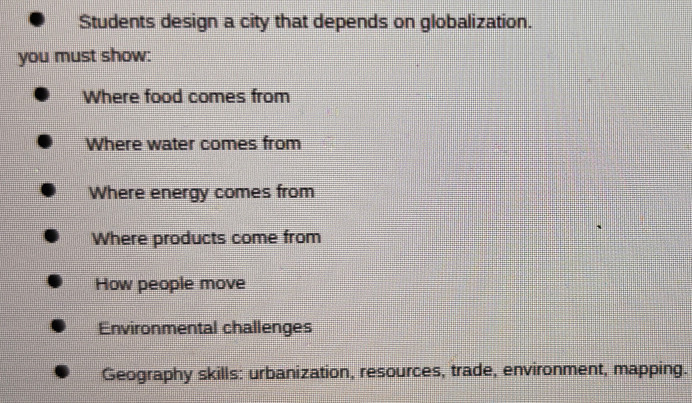 Solved: Students design a city that depends on globalization. you must ...
