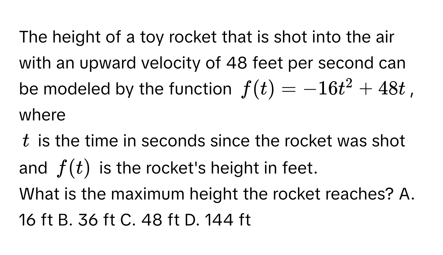 Solved: The height of a toy rocket that is shot into the air with an ...