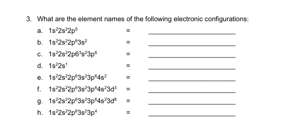 Solved: What are the element names of the following electronic ...