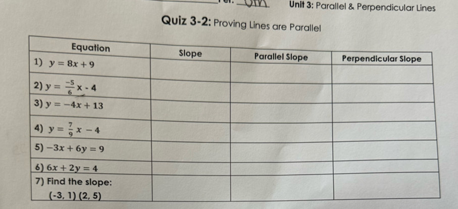 Solved: Parallel & Perpendicular Lines Quiz 3-2: Proving Lines are ...
